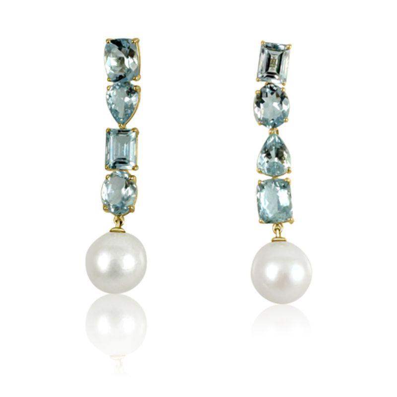 Aquamarine Pearl in 14K Yellow Gold Long Earrings Adriana Fine Jewelry
